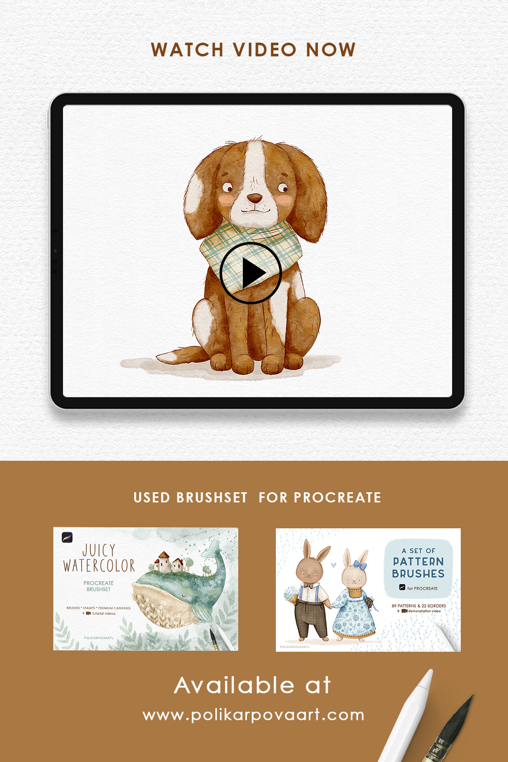 Cute watercolor puppy drawing lesson at Procreate - polikarpovaart